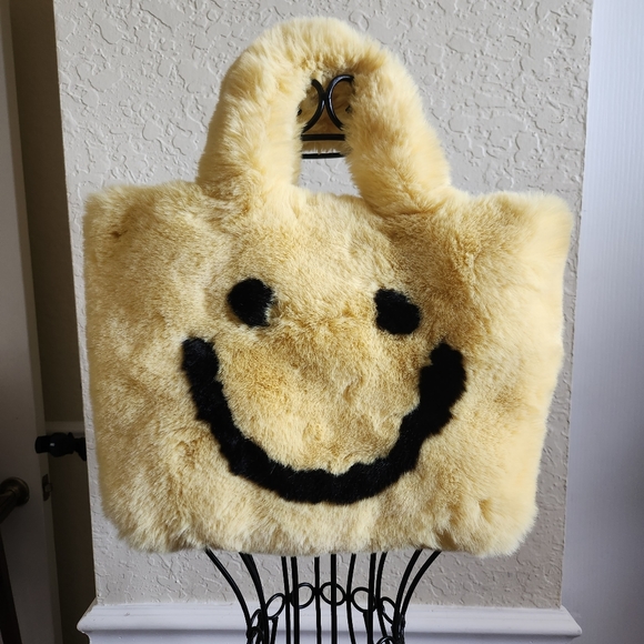 Surell | Bags | Surell Faux Smiley Face Fluffy Yellow Purse | Poshmark